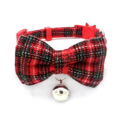 China Scottish Tartan Bowtie Cat Collar Safety Buckle With Bell Cotton Width Adjust 13-22cm for sale