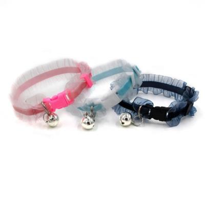 China Comfortable Luxury Nylon Lace Adjustable Cat Dog Collars with Bell for sale