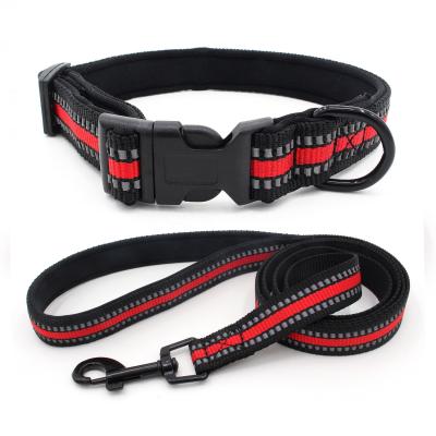China Neoprene Lining dog Collar Leash Set Reflective Webbing Quick Release Buckle Collar With Traction Rope Set Dog Leash for sale