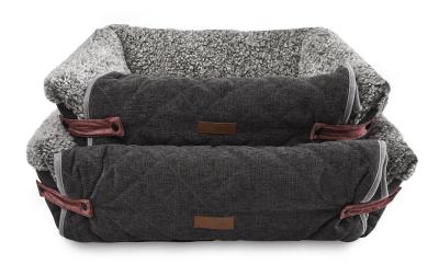 China Flip Cover Comfortable Pet Bed Detachable Grey Dog Sofa Cushion With Removable Mat for sale