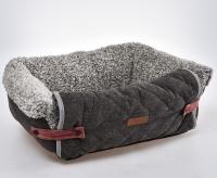 China Flip Cover Comfortable Pet Bed Detachable Grey Dog Sofa Cushion With Removable Mat for sale