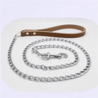 China Matching Cowhide Dog Neck Chain Chrome Plated Iron Traction Dog Leash Chain for sale