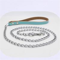 China Matching Cowhide Dog Neck Chain Chrome Plated Iron Traction Dog Leash Chain for sale