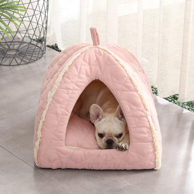 China Plush Pet Tent With Zipper Detachable Mat Dog Bed With Non Slip Bottom Igloo Cat House Kennel for sale