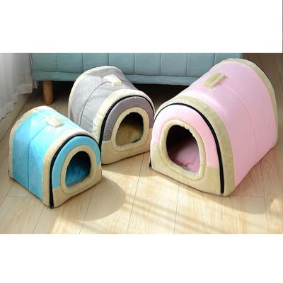 China Crystal Velvet 2 In 1 Foldable Cave Pet Sleeping Bed Self Warming House Shape cat comfort bed for sale