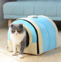 China Crystal Velvet 2 In 1 Foldable Cave Pet Sleeping Bed Self Warming House Shape cat comfort bed for sale