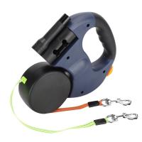 China Reflective Dual Retractable Dog Leash Heavy Duty Elastic Belt with LED Flashlight Poop Bags for sale