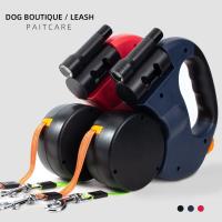China Reflective Dual Retractable Dog Leash Heavy Duty Elastic Belt with LED Flashlight Poop Bags for sale