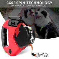 China Reflective Dual Retractable Dog Leash Heavy Duty Elastic Belt with LED Flashlight Poop Bags for sale
