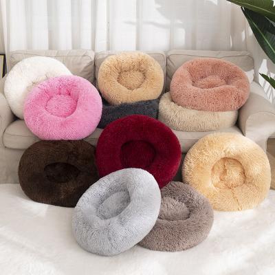 China High Quality Warm Plush Pet Bed Luxury Ultra Soft Fluffy Donut Cuddler Cats Dogs Nest Faux Fur Dog Calming Bed for sale