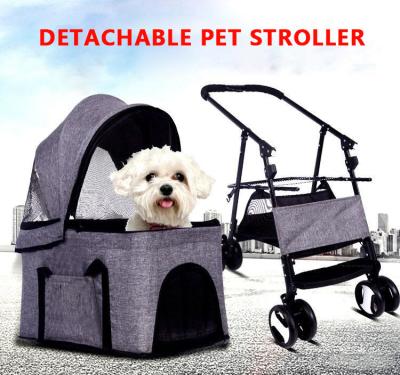 China Luxury Folding Outdoor Detachable Pet Carrier Stroller 600D Linen 36KG for sale