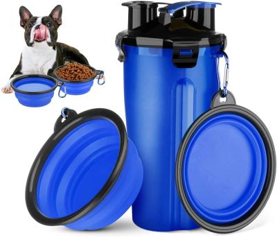 China Portable 2 In 1 Dog Water Bottle With Silicone Folding Bowl Puppy Travel Water Bottle for sale
