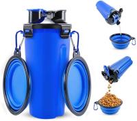 China OEM ODM Portable Food 2 In 1 Dog Water Bottle with Collapsible Dog Bowls for sale
