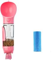 China 4 In1 Portable Leakproof Pink Dog Water Bottle With Food Container & Waste Bag for sale