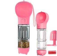 China Pink 10OZ 2 In 1 Dog Water Bottle with Food Container for Dogs Cats Walking for sale
