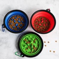 China SEDEX custom Collapsible Dog Food Bowl Pet Slow Feeder With Carabiners 12oz for sale