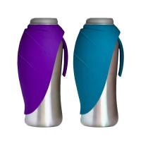 China Silicone Leaf Shaped Bowl Portable Pet Water Bottle Stainless Steel Puppy Hot Water Bottle for sale