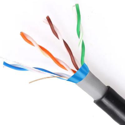China CAT5E FTP 24AWG Outdoor Ethernet Cable - 0.515mm Copper Solid Conductor, 1000ft Length, Black PE+PVC Jacket for sale