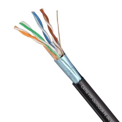 China FTP CAT5E Outdoor PE Jacket Cable 24 AWG Solid Copper 1000ft Black Network Ethernet Cable for sale