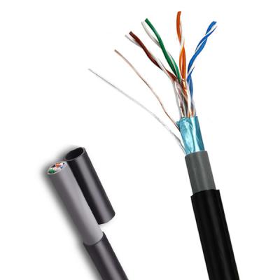 China 1000ft CAT5E FTP Outdoor Shielded Network Cable 24 AWG 0.47mm Solid Copper PE+PVC Jacket - Fluke Tested for sale