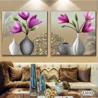 China Vase Flowers Two Panels Spray Painting On Canvas Customized Beautiful Design for sale