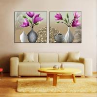China Vase Flowers Two Panels Spray Painting On Canvas Customized Beautiful Design for sale
