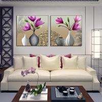 China Vase Flowers Two Panels Spray Painting On Canvas Customized Beautiful Design for sale