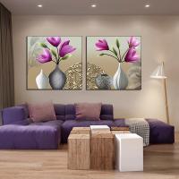 China Vase Flowers Two Panels Spray Painting On Canvas Customized Beautiful Design for sale