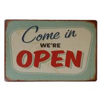 China Welcome Tin Sign Door Open Close Metal Signs For Hotel Bar Pub Cafe Garage Wall Or Door Decor 30*20cm for sale