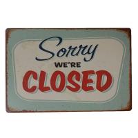 China Welcome Tin Sign Door Open Close Metal Signs For Hotel Bar Pub Cafe Garage Wall Or Door Decor 30*20cm for sale