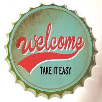 China Round Promotional Bottle Top Cap Shape Metal Poster, Tin Beer Sign With 3D for sale