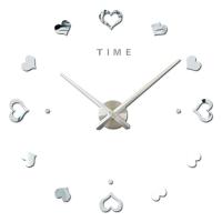 China Love Heart Self-adhensive Large Hanging Wall Clocks Modern Unique Wall Clocks Gift Big Mirror Wall Clock for sale