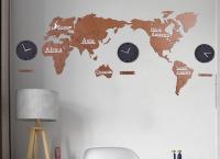 China Worldmap Wooden Wall Clock Creative Large Hanging Wall Clocks for sale