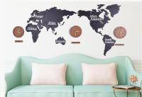 China Worldmap Wooden Wall Clock Creative Large Hanging Wall Clocks for sale
