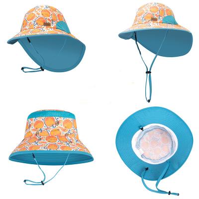 China Kids Adjustable Neck Flap Bucket Hat 46cm UPF 50+ Sun Protection OEM for sale