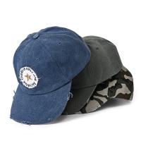 China Unisex Distressed Washed Denim Baseball Cap 58cm Embroidered Logo for sale