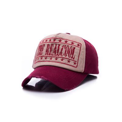 China 6 Panel Vintage Distressed Baseball Caps Embroidered 58cm 100% Cotton for sale
