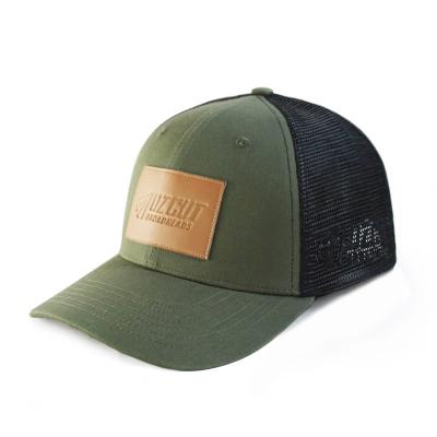 China OEM ODM Outdoor 6 Panel Fishing Trucker Hat With Leather Patch for sale