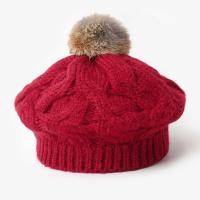 China Winter Women Knit Beanie Hat 56cm Pom Pom Fur Beanie BIO Washed Cotton Custom OEM for sale
