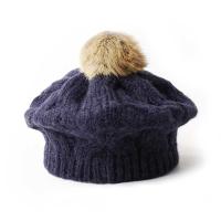 China Winter Women Knit Beanie Hat 56cm Pom Pom Fur Beanie BIO Washed Cotton Custom OEM for sale