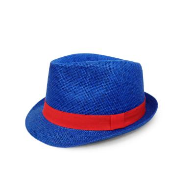 China Unisex Fedora Panama Straw Hat Adjustable Blue 56cm Custom Logo OEM for sale