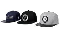 China Leather Brim 6 Panel Snapback Cap 58cm Embroidered Woven Label for sale