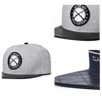 China Leather Brim 6 Panel Snapback Cap 58cm Embroidered Woven Label for sale