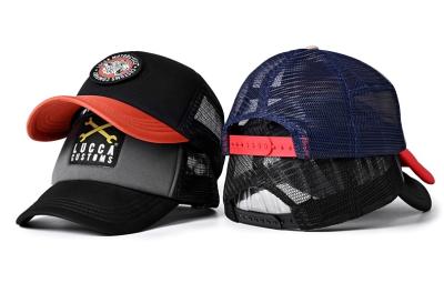 China Plastic Button Sponge Trucker Cap Curved Brim 58cm Adult Size High Quality Polyester Custom Logo for sale