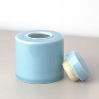 China Glossy Finish Sky Blue Ceramic Storage Jar With Lid Modern Design for sale