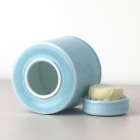 China Glossy Finish Sky Blue Ceramic Storage Jar With Lid Modern Design for sale