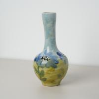 China Hand Painted Floral Ceramic Bud Vase With Tall Narrow Neck Tabletop Decor for sale