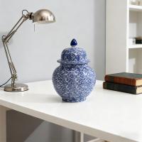 China Blue And White Ceramic Ginger Jar With Lid Decorative Porcelain Storage Jar 31cm Tall for sale