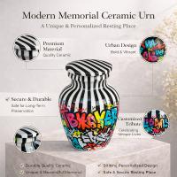 China Custom Design Ceramic Cremation Memorial Urn Humans Pets Graffiti Stripe Wholesale for sale