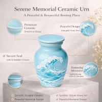 China Human Ashes Ceramic Funeral Urns Ocean Wave Design Blue Color Large Capacity for sale